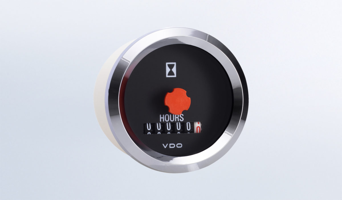 Hourmeter, 100K Hours, Non Illuminated, 12V - VDO Instruments