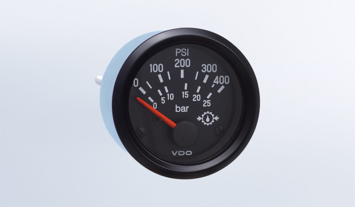 400 PSI/25 bar Gear Pressure Gauge, Use with VD0 Sender, 12V, M4 Stud Connection - VDO Instruments